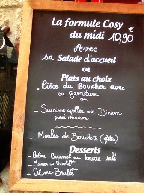 Menu at Cosy restaurant, Dinan