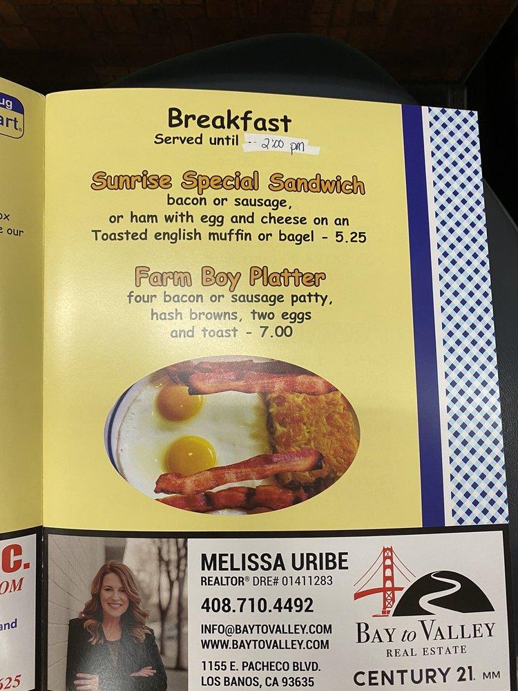 Menu at Los Banos Drug, Los Banos