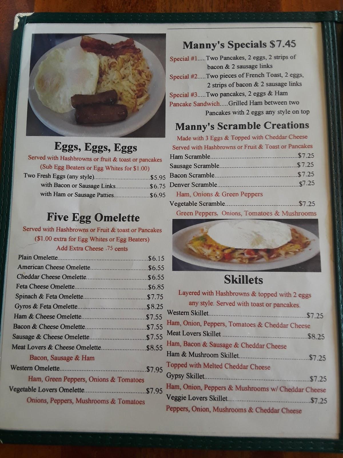 Menu at Manny's Restaurant, New Carlisle