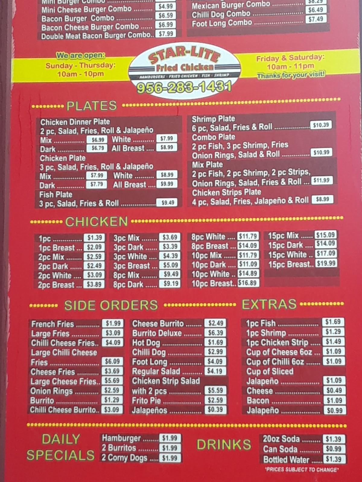 Menu at Star-Lite Fried Chicken restaurant, San Juan