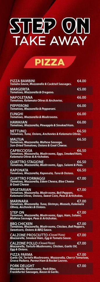 Menu at Step On Take Away restaurant, Gzira