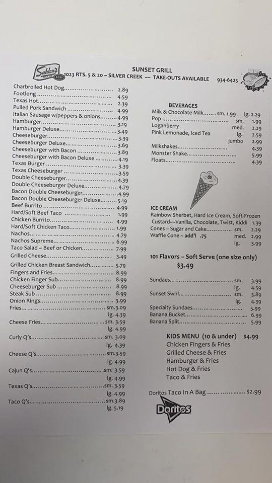 Menu at Sunset Grill restaurant, Irving, Main Rd