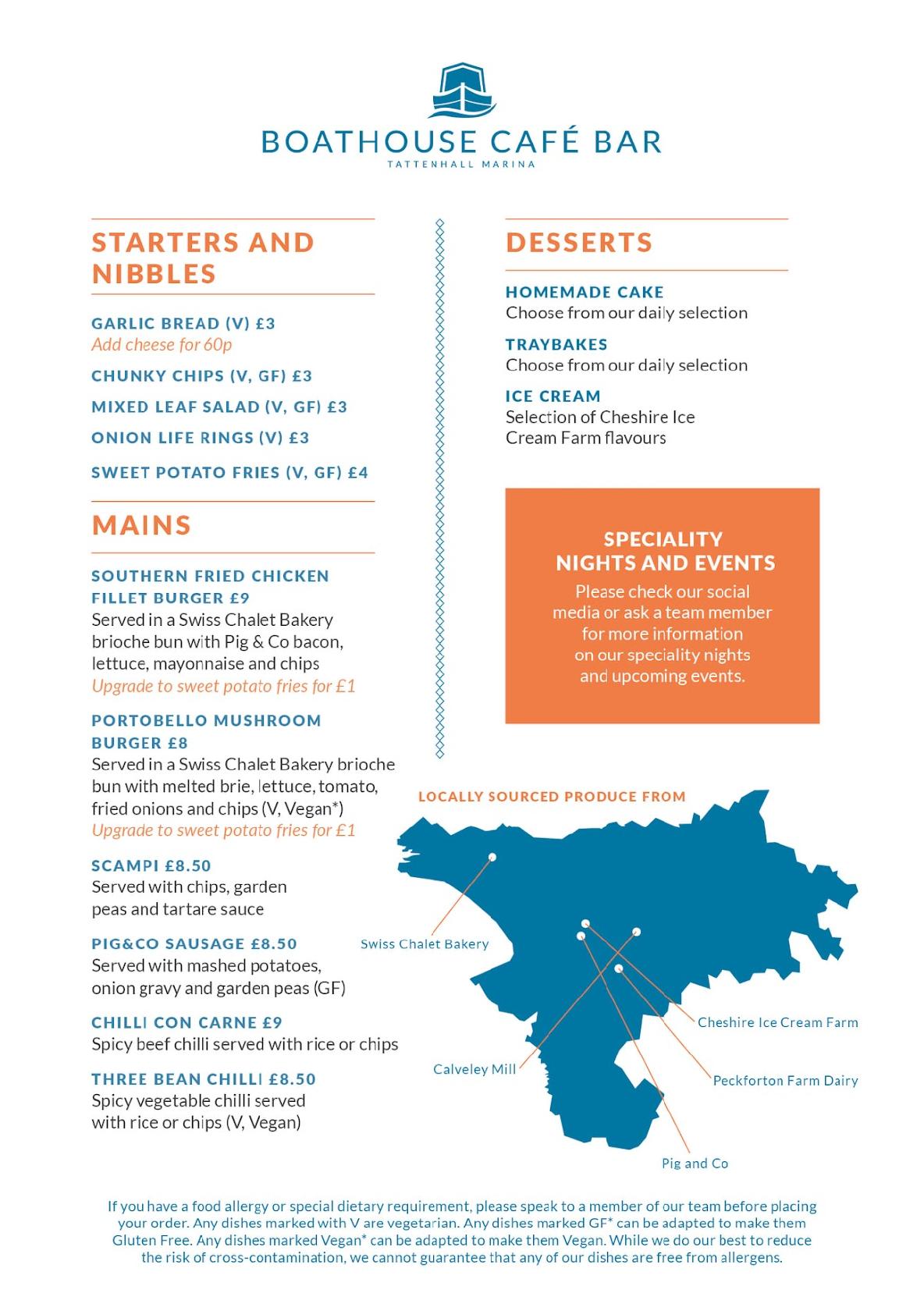 Menu at The Boathouse Cafe Bar, Tattenhall