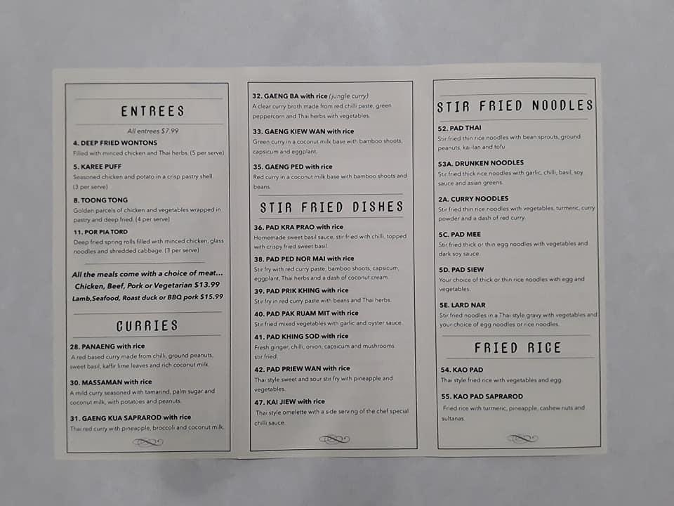 Menu at White Elephant Thai Restaurant, Bunbury