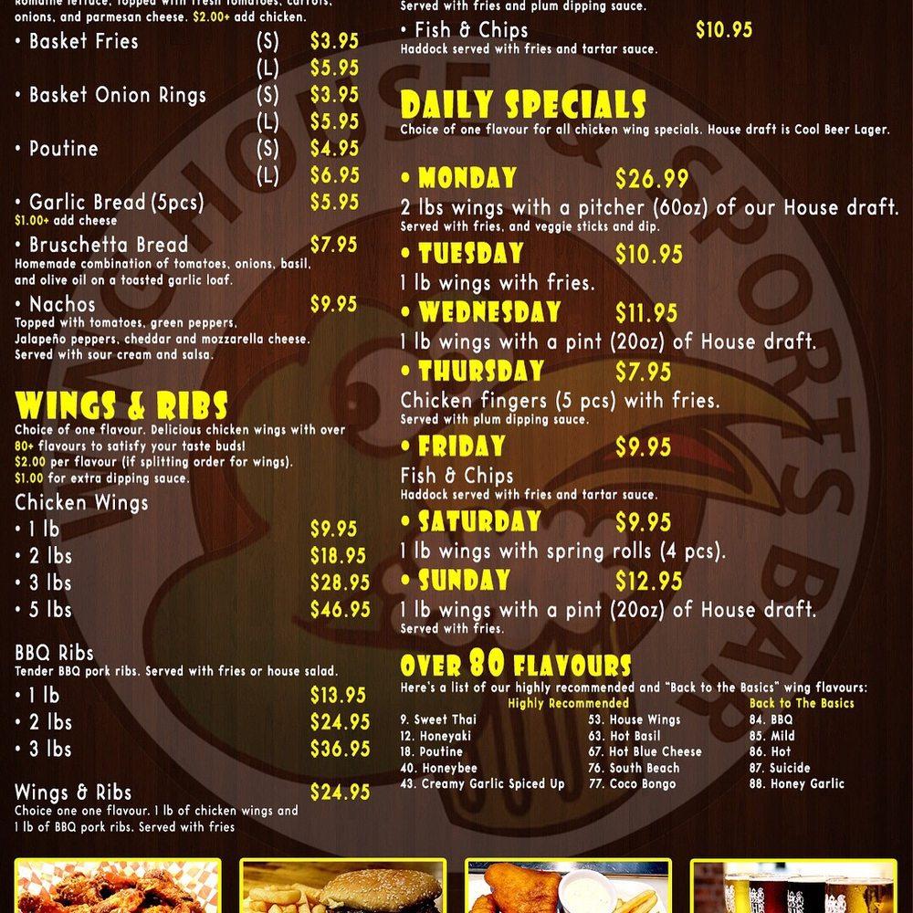 Menu at Wing House & Sports Bar, Toronto, 420 Parliament St
