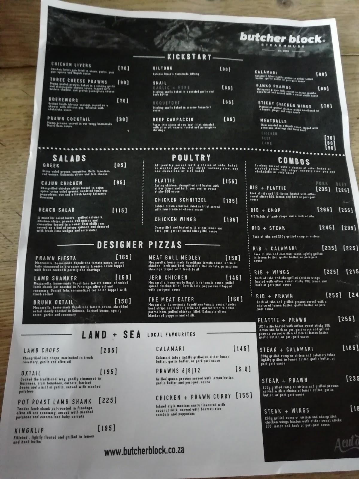 Menu at Butcher Block Florida Road BBQ, Durban, 140 Florida Rd