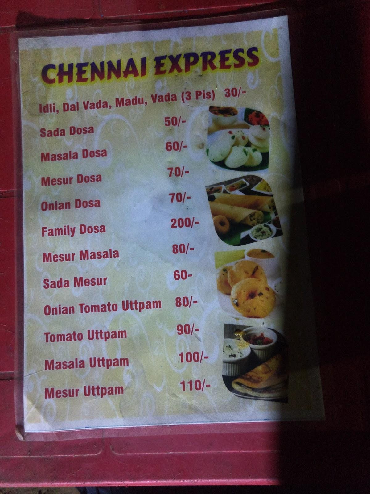 Menu at Chennai Express, Gandhidham