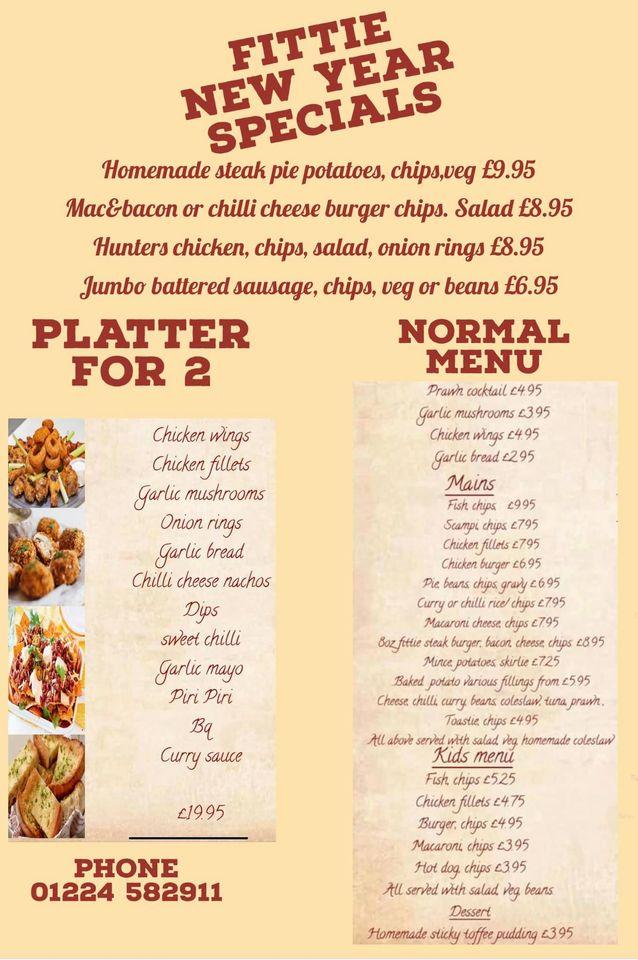 Menu at Fittie Bar, Aberdeen