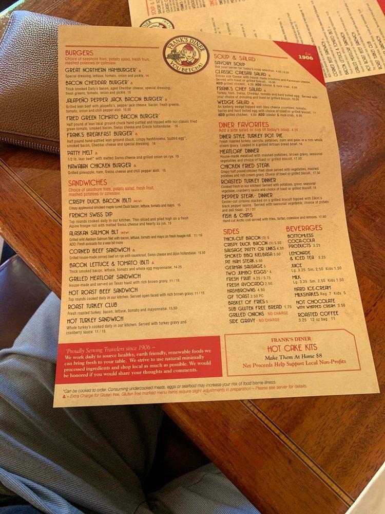 Menu at Frank's Diner - North Spokane restaurant, Spokane, N Newport Hwy