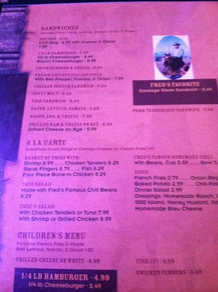 Menu at Fred's Arena Bar & Steakhouse, Three Points