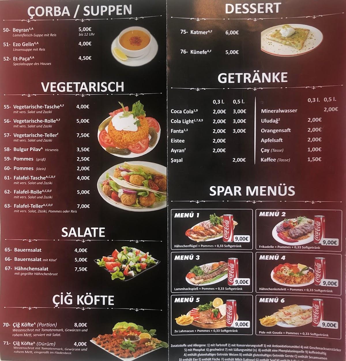 Speisekarte von Kebapci Musa Hannover restaurant, Hannover