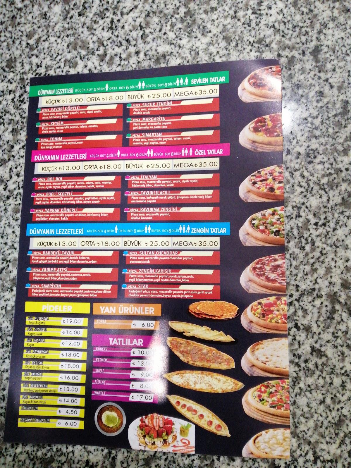 Menu at PİZZA-ZA, Istanbul