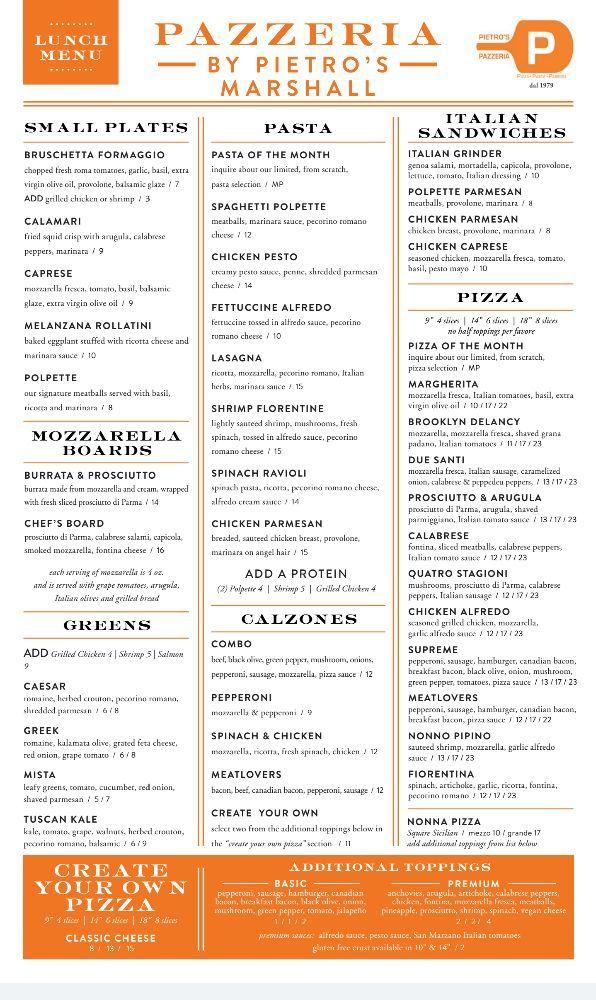 Menu at Pazzeria by Pietro's pizzeria, Marshall