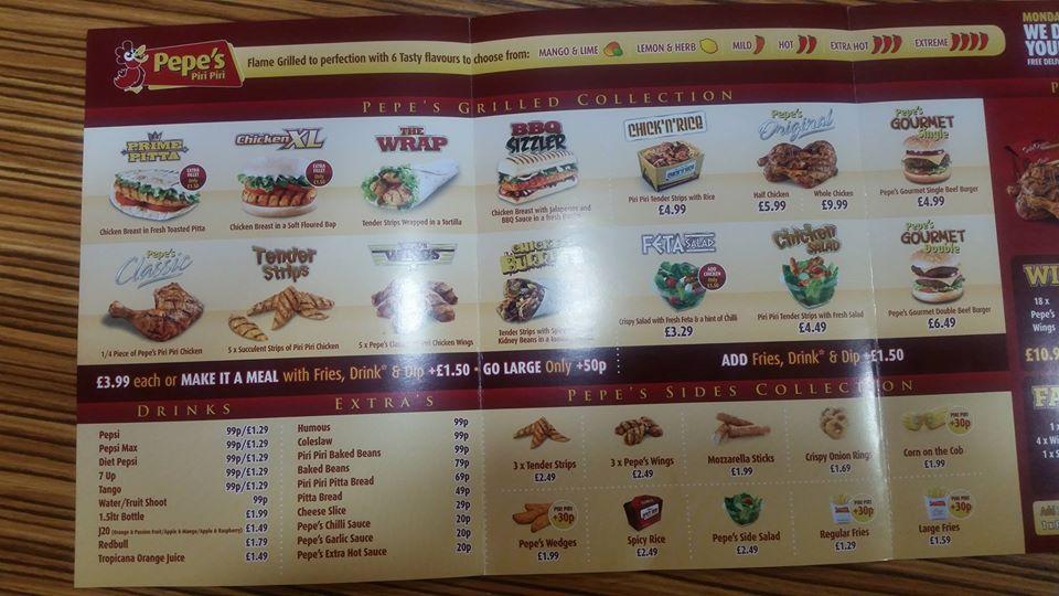 Menu at Pepe's fast food, Bracknell