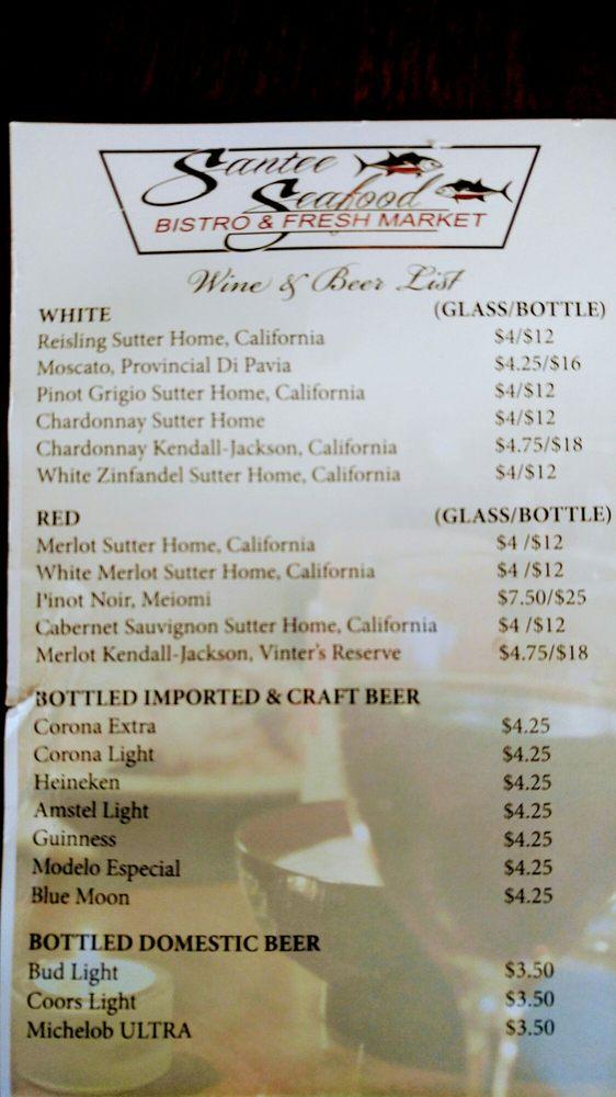 Menu at Santee Seafood Bistro pub & bar, Santee, 648 Bass Dr
