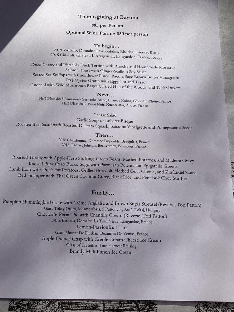 Menu at Bayona pub & bar, New Orleans