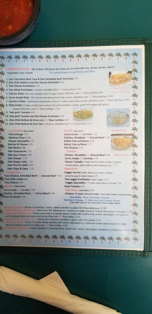 Menu at Tinos restaurant, Shasta Lake