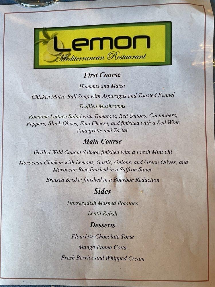 Menu at Lemon Mediterranean Restaurant, Freehold