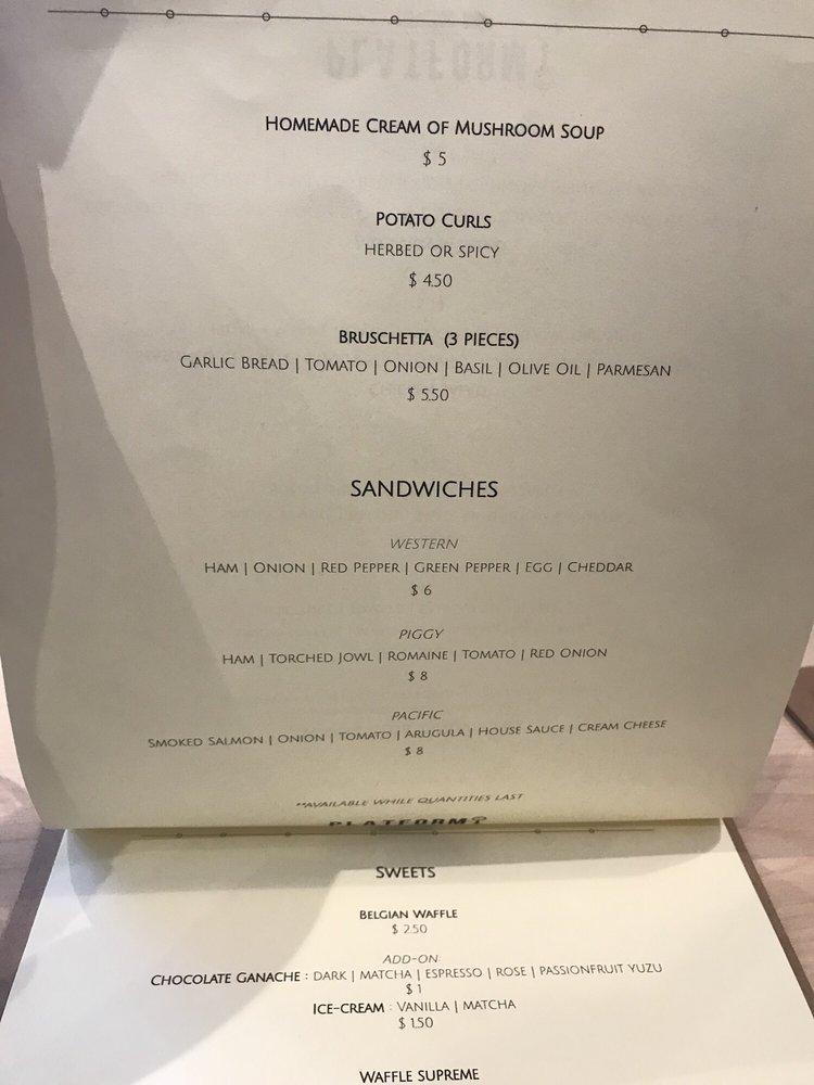 Menu at Platform Espresso Bar, Markham