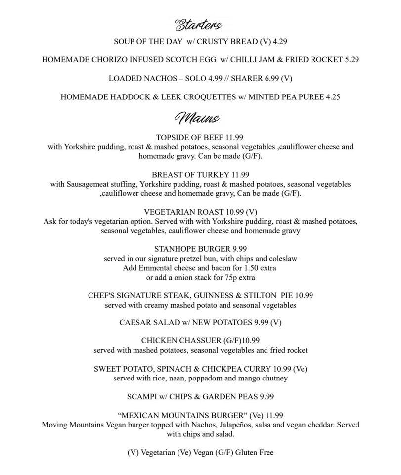 Menu at The Stanhope Arms pub & bar, Ilkeston