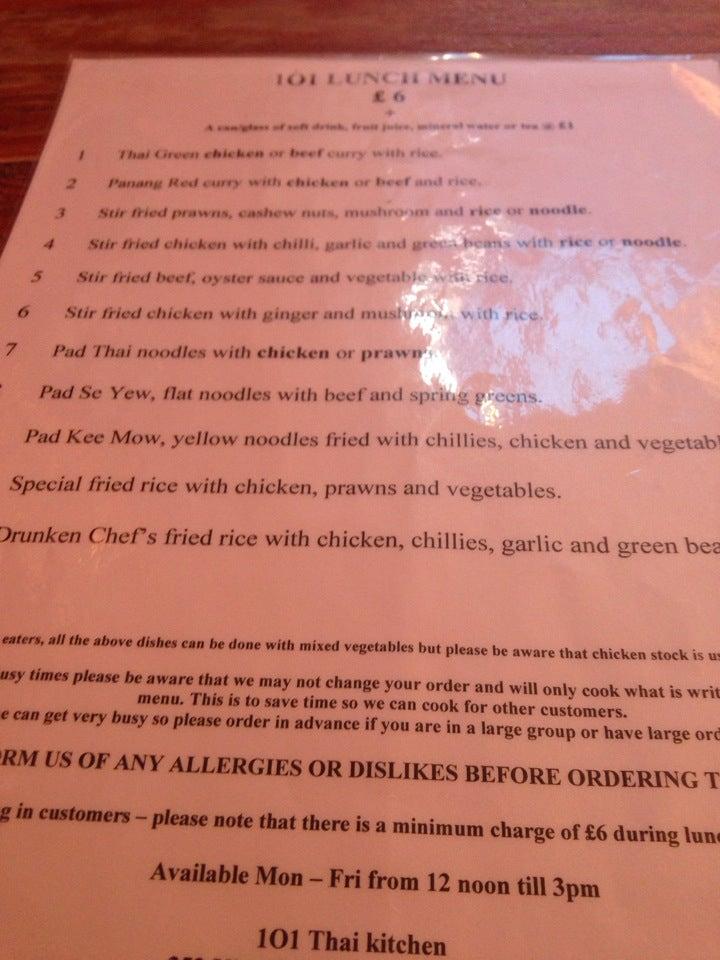 Menu at 101 Thai Kitchen restaurant, London
