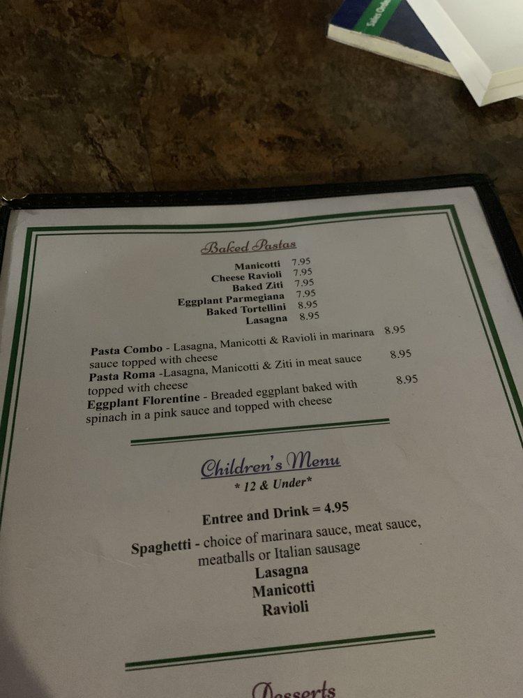 Menu at Italian Village restaurant, Corsicana