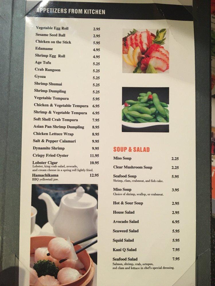 Menu at Kyoto restaurant, Greenfield