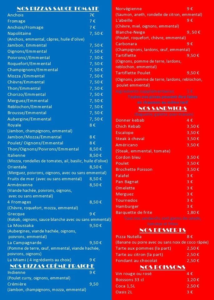 Menu at Miami Pizza pizzeria, Marseille