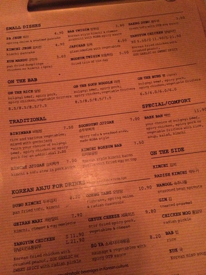 Menu at On The Bab restaurant, London, 305 Old St