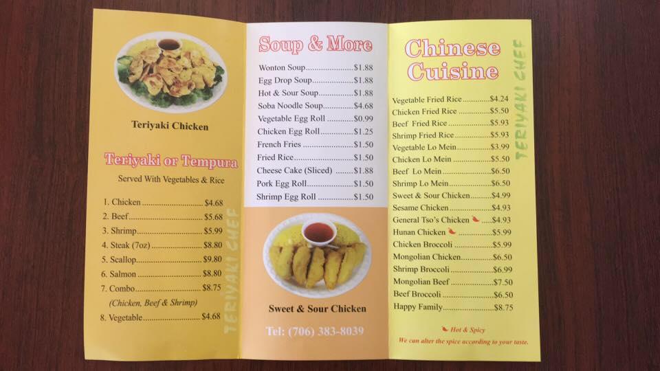 Menu at Teriyaki Chef restaurant, Calhoun, 474 Red Bud Rd NE