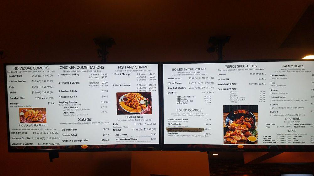 Menu at 7Spice restaurant, Houston, Fuqua St