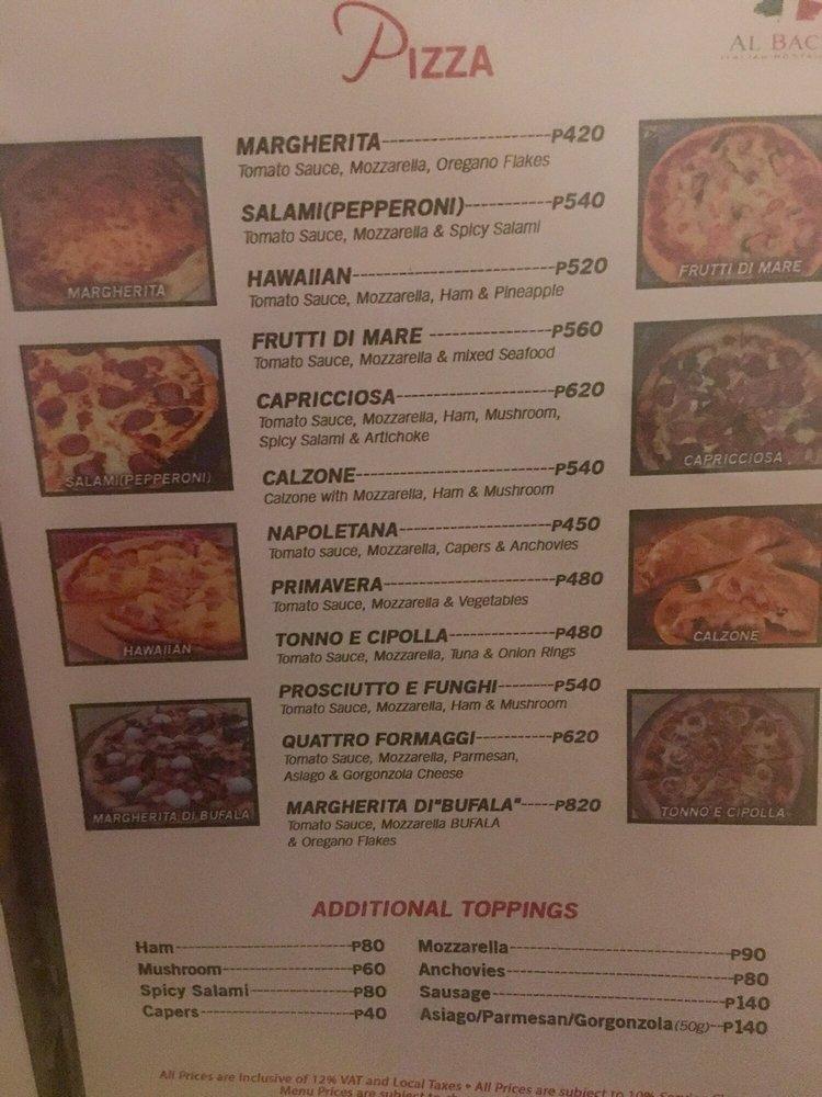 Menu at Al Bacio Italian Restaurant - Angeles City, Angeles