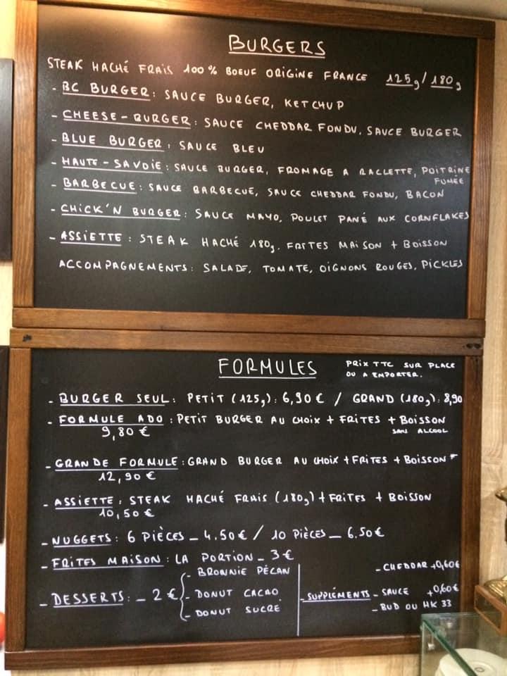 Menu at Bc Burger restaurant, Évian-les-Bains
