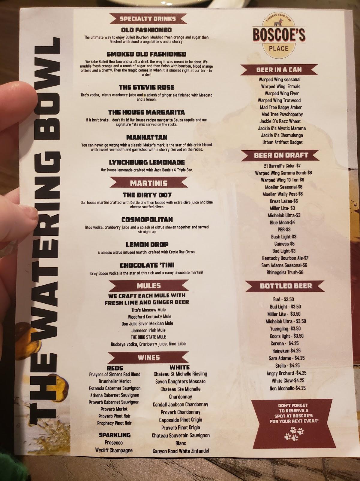 Menu at Boscoe's Place pub & bar, Covington