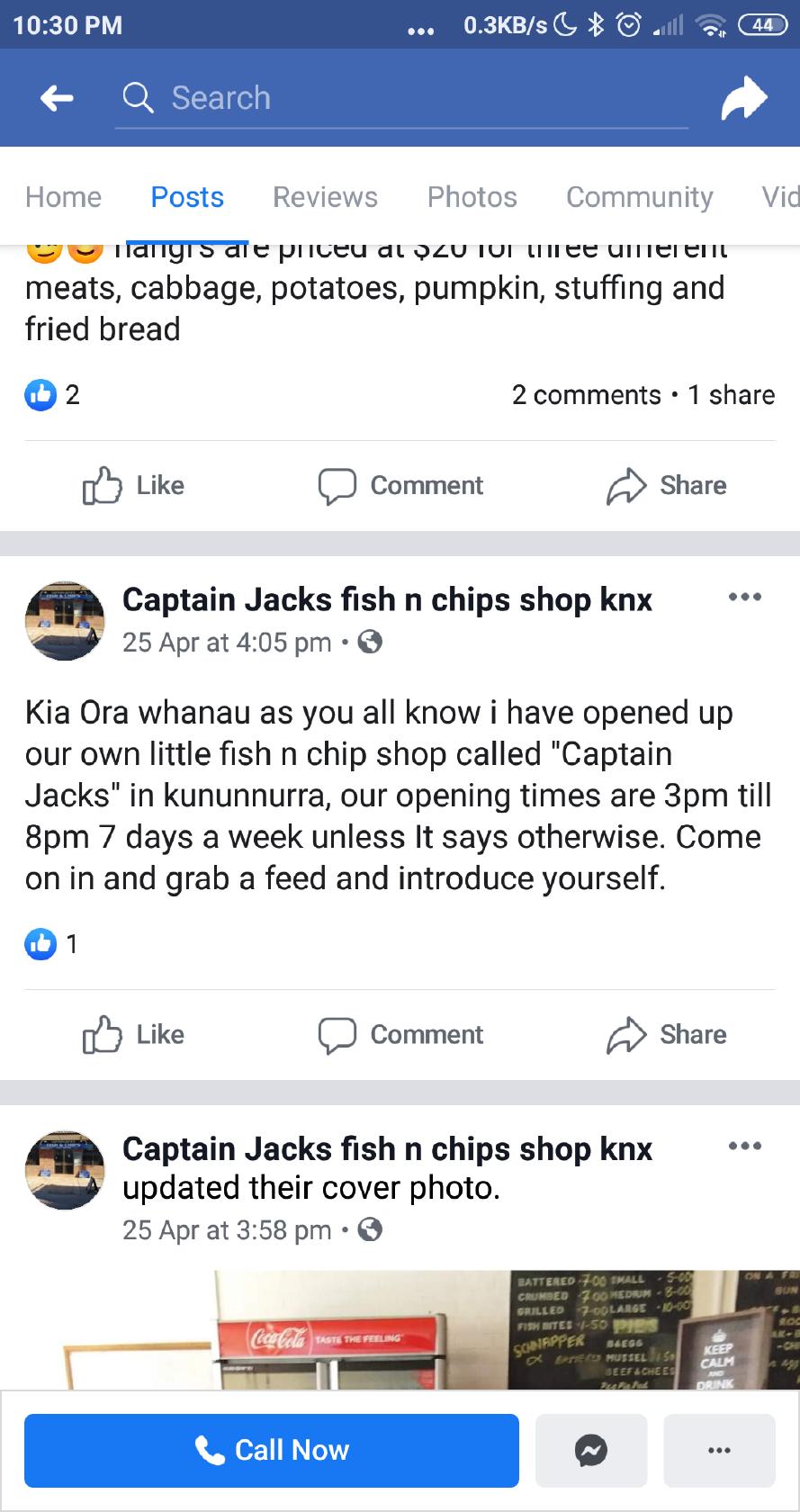 Menu at Captain Jack's fish and chips restaurant, Kununurra