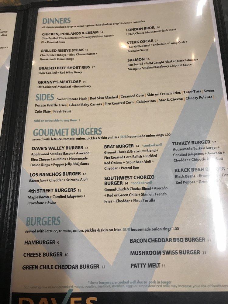 Menu at Dave's Valley Grill cafe, Los Ranchos de Albuquerque
