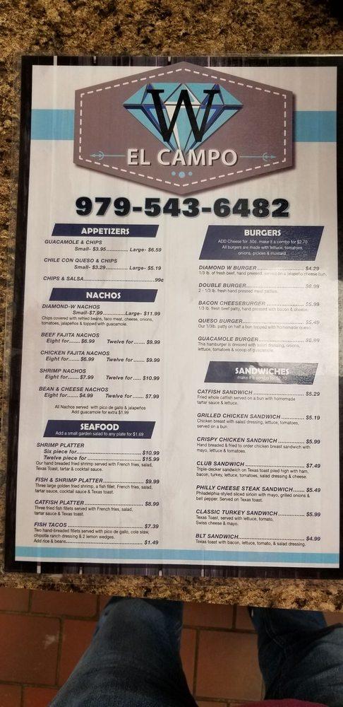 Menu at Diamond W restaurant, El Campo