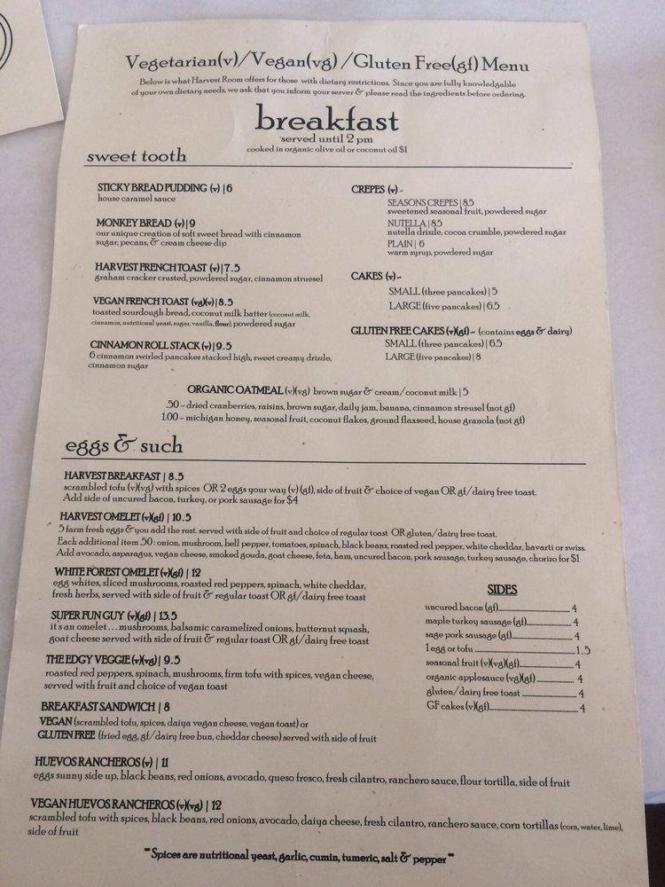 Menu at Harvest Room - Palos Heights restaurant, Palos Heights