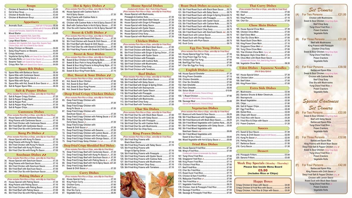 Menu at Ming's Kitchen restaurant, Penrith