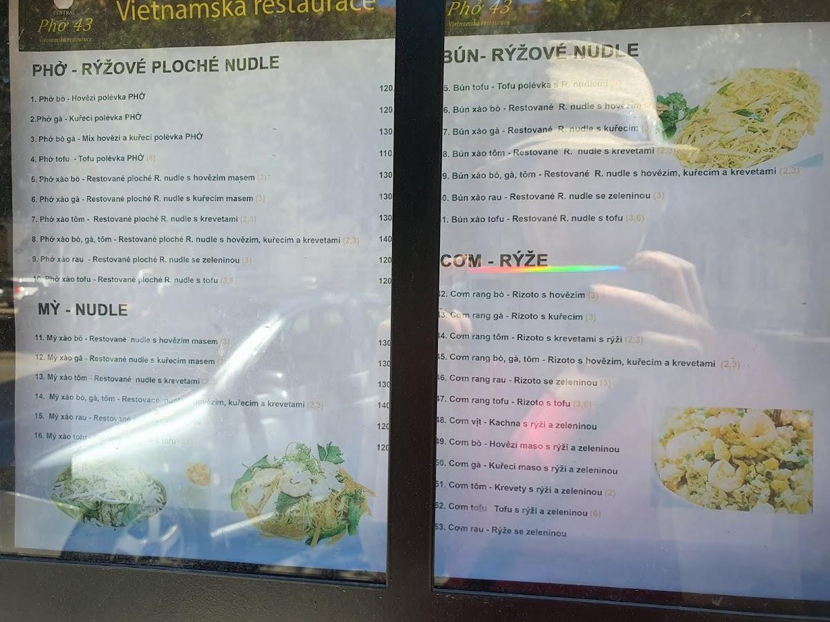 Menu at Pho 43 restaurant, Brno