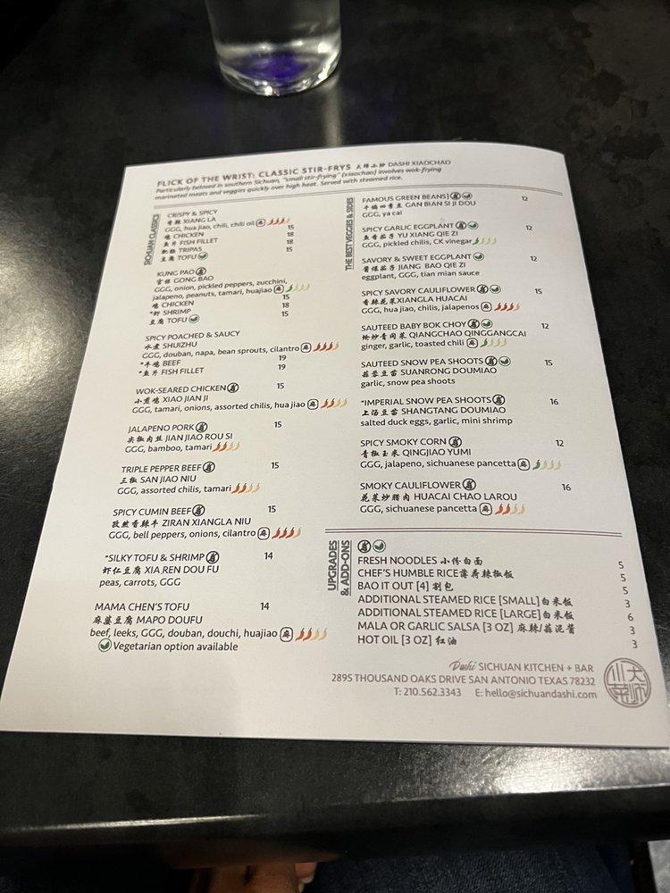 Menu at Dashi, San Antonio