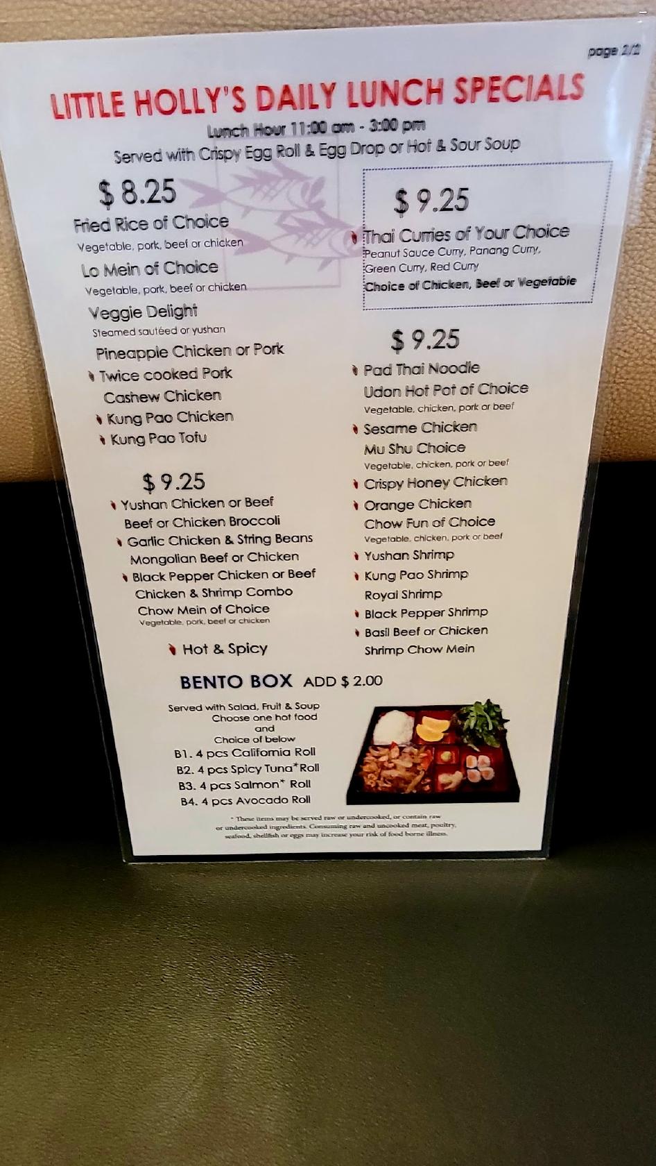 Menu at Little Holly's Asia Cafe, Littleton