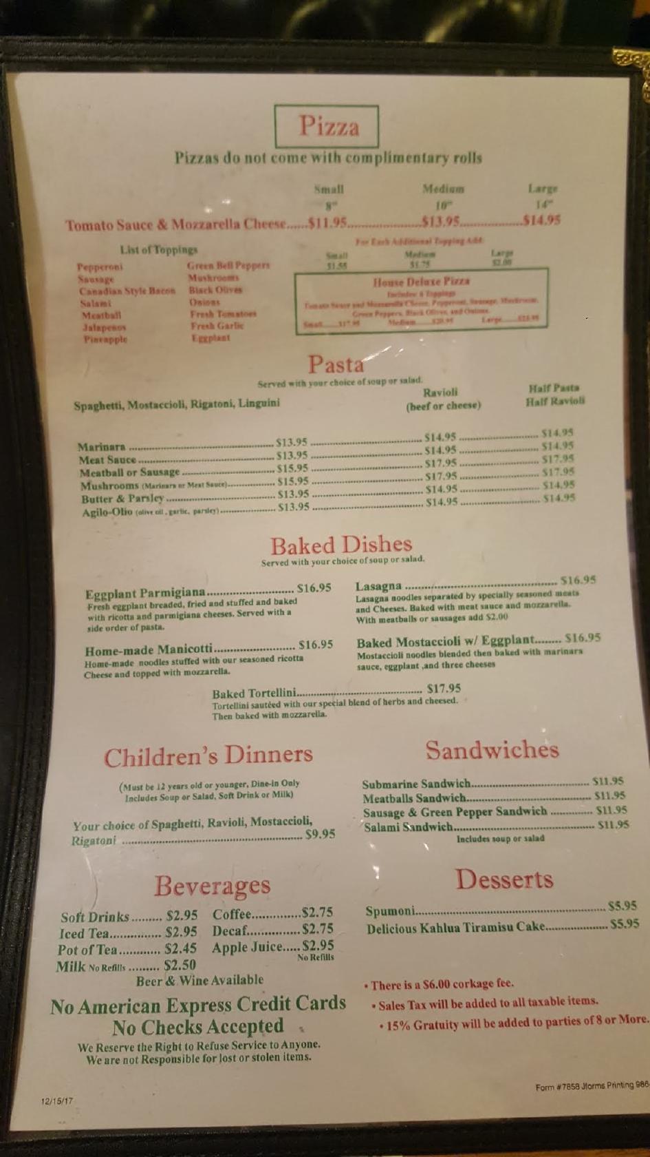 Menu at Little Tony's Italian Restaurant, Oxnard