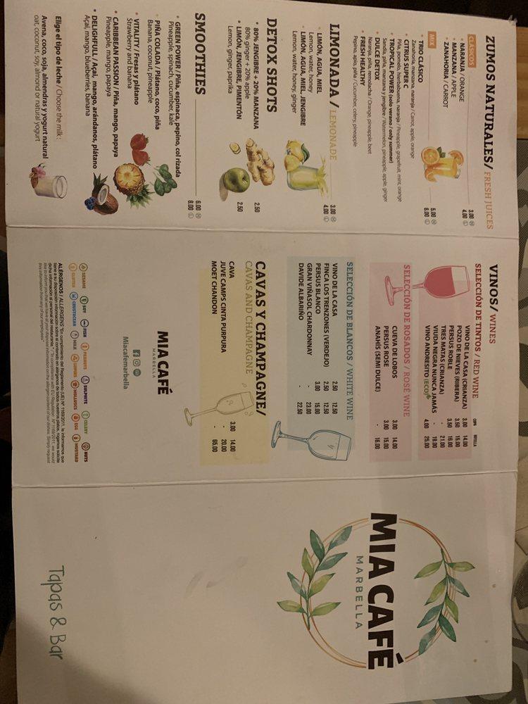 Carta de Mia Café, Marbella