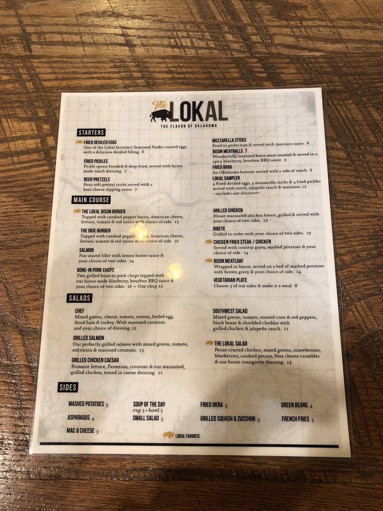 Menu at The Lokal Yukon pub & bar, Yukon