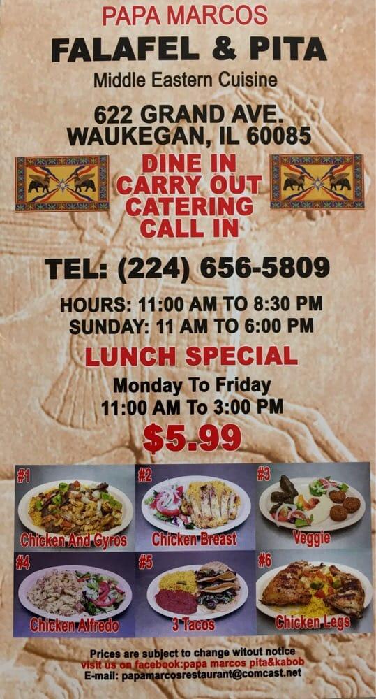 Menu at Papa Marcos Restaurant, Waukegan