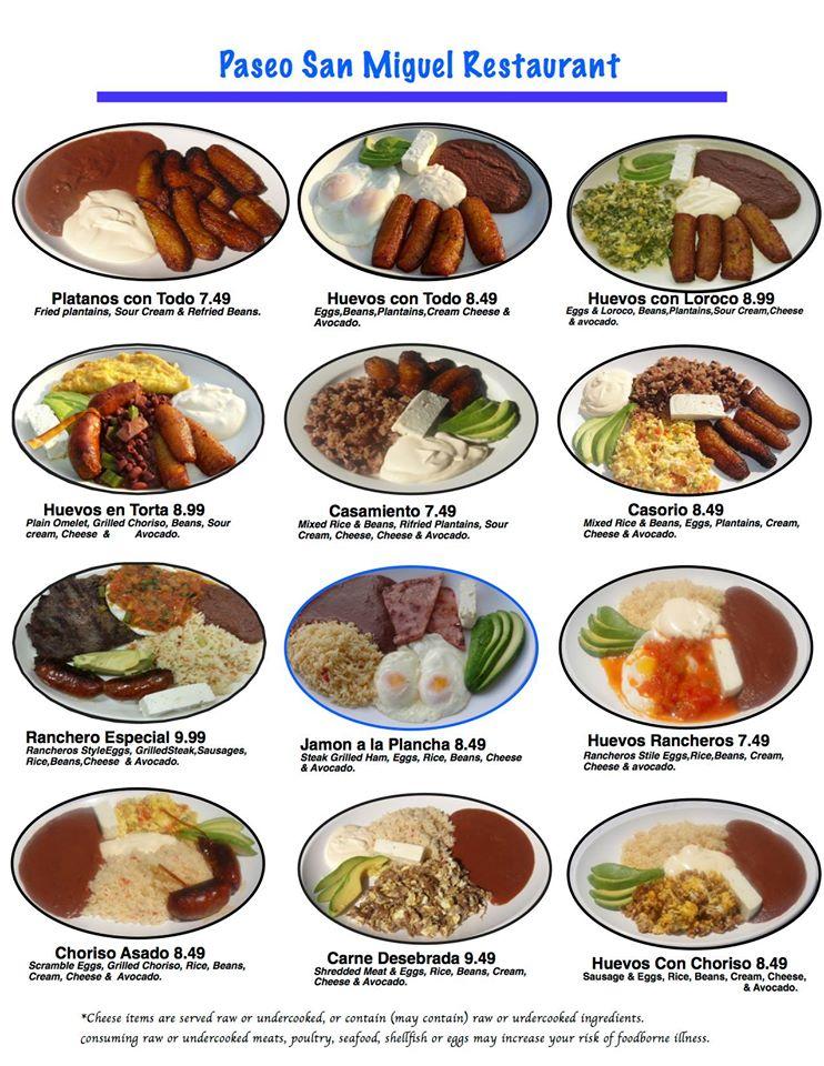 Menu at Paseo San Miguel restaurant, Pico Rivera, Rosemead Blvd