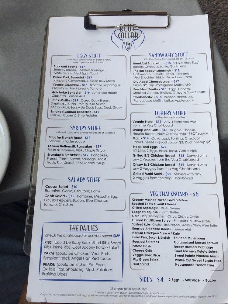 Menu at Blue Collar restaurant, Miami