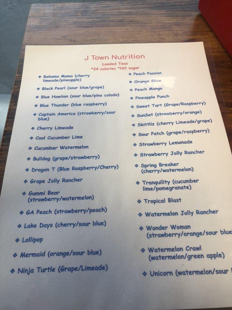 Menu at J Town Nutrition pub & bar, Jefferson