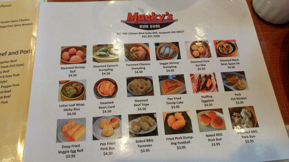 Menu at Macky’s Dim Sum restaurant, Issaquah, 28 E Sunset Way